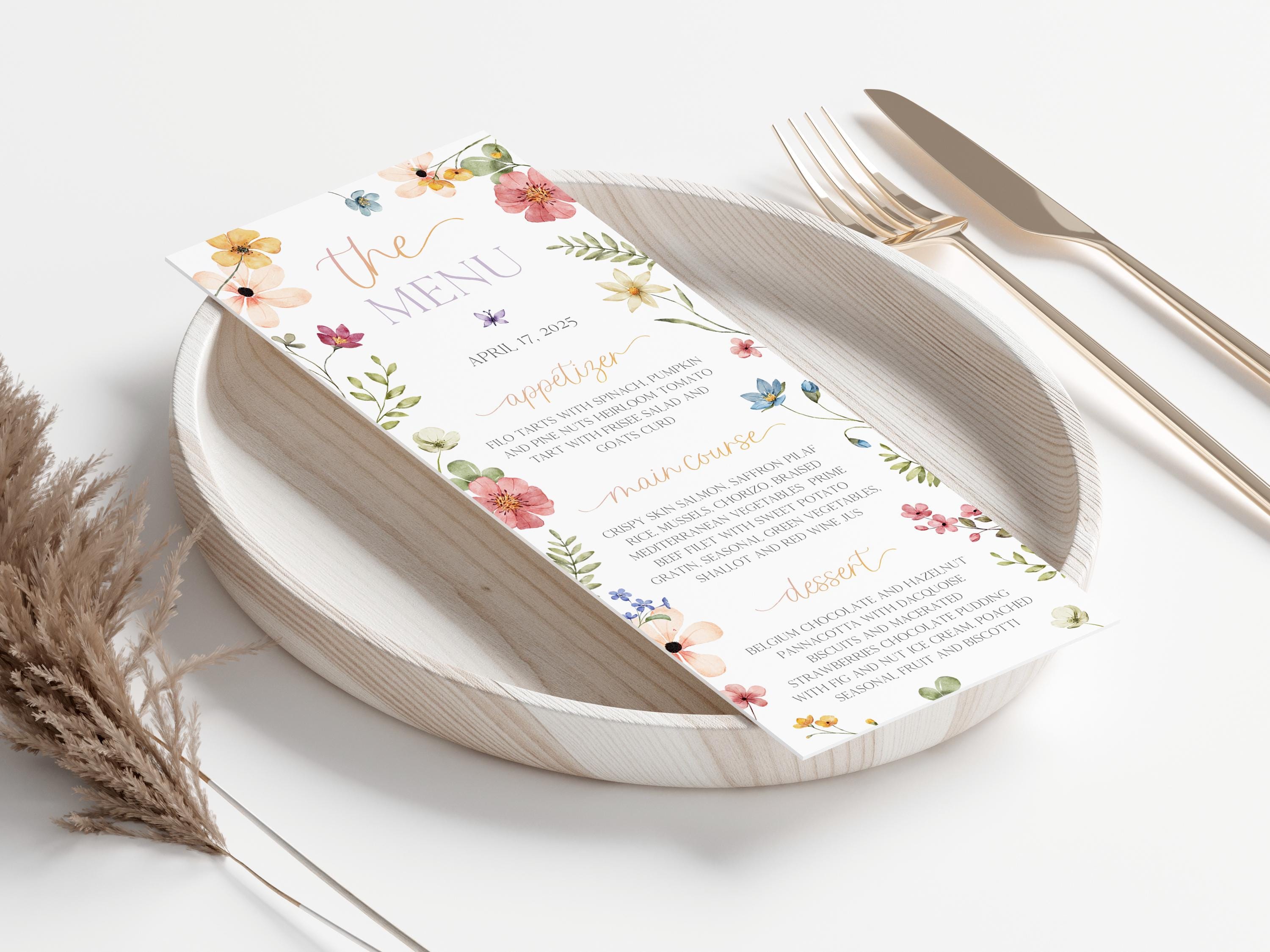 Wildflower Menu Card Wild Flower Menu Card Baby Shower Event Menu Card ...