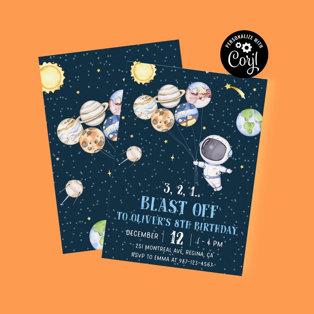 Editable Outer Space Birthday Invitation Template, Planets Rocket Ship ...