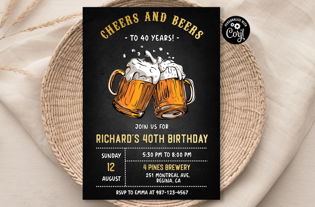 EDITABLE Cheers and Beers Birthday Party Invitation Surprise Beer Party ...