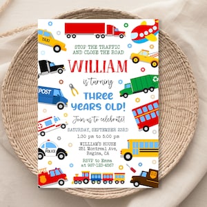 Editable Transportation Invitation Honk Beep Choo Choo Train Truck ...