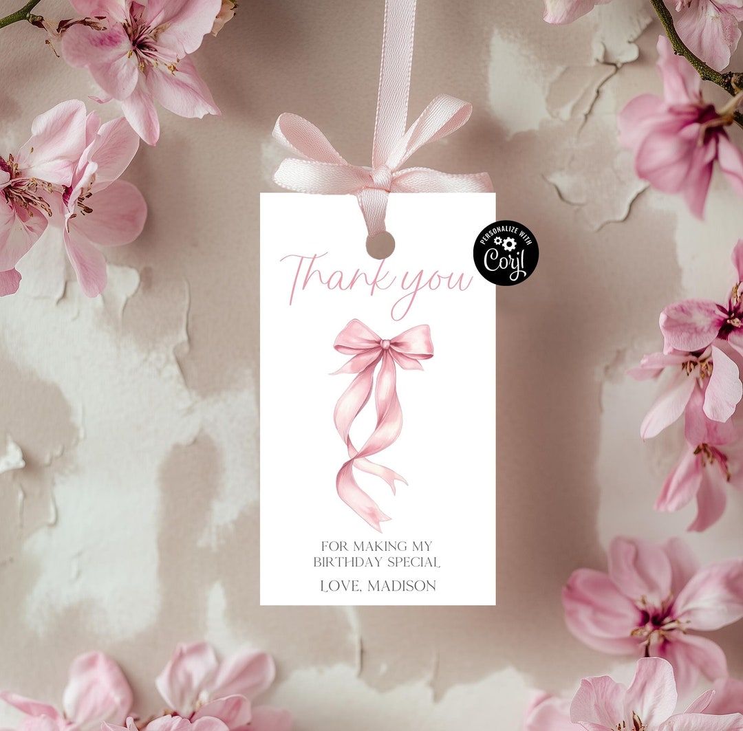 Pink Coquette Gift Tag Girl Thank You Tag Favour Tag Pink Ribbon Favor ...