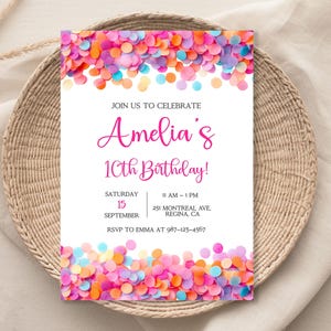 Editable Confetti Party Invitation Colourful Confetti Invite Birthday ...