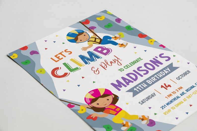 Editable Rock Climbing Birthday Invitation Indoor Climbing Party Invite ...