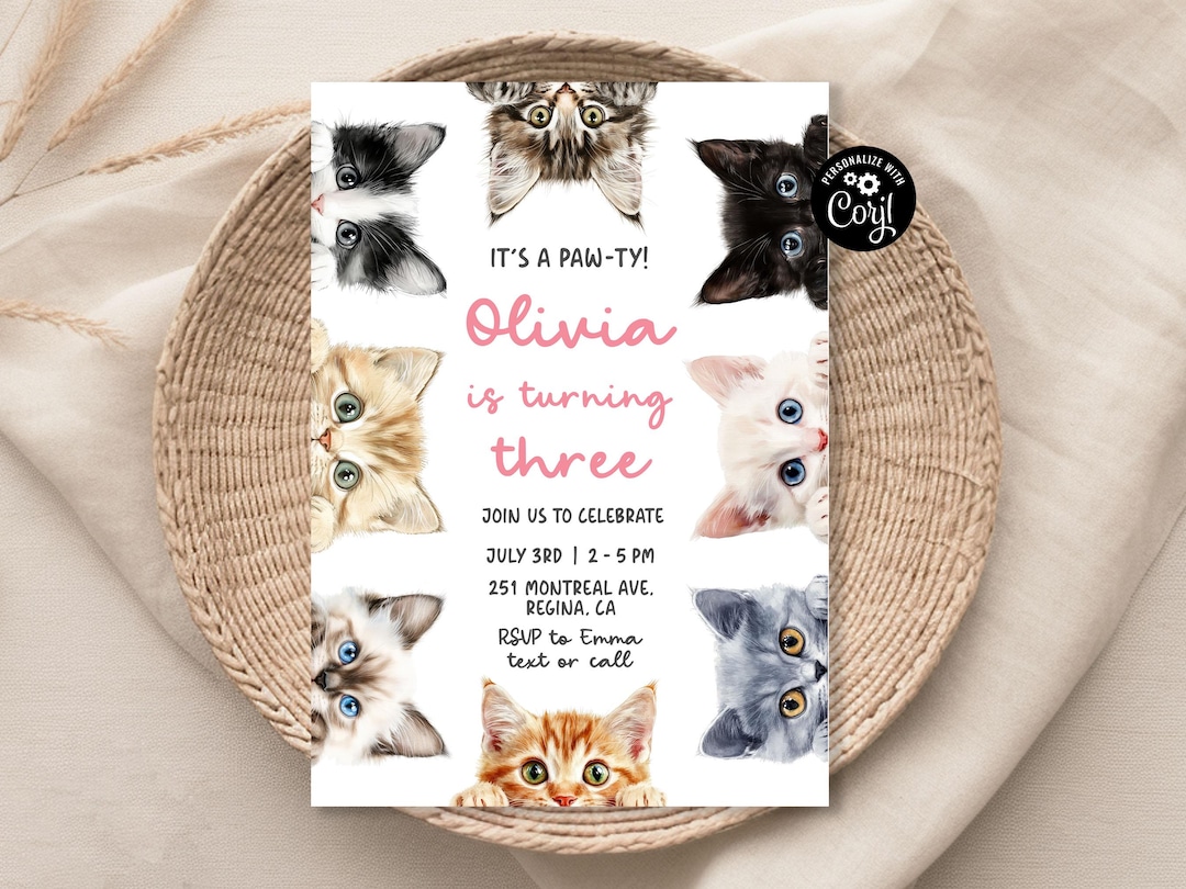 Editable Kitty Cat Birthday Invitation Purrfect Party Invite Template ...