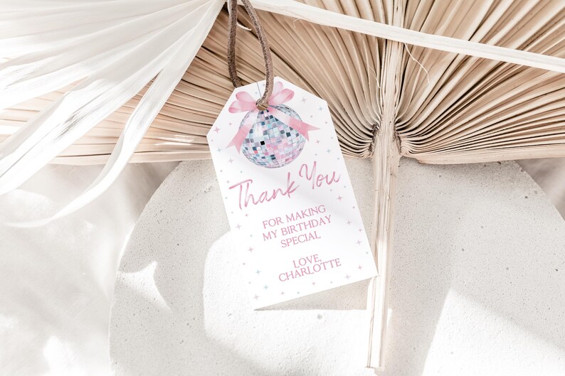 Disco Ball Birthday Thank You Tag ANY AGE Disco Party Disco Birthday ...