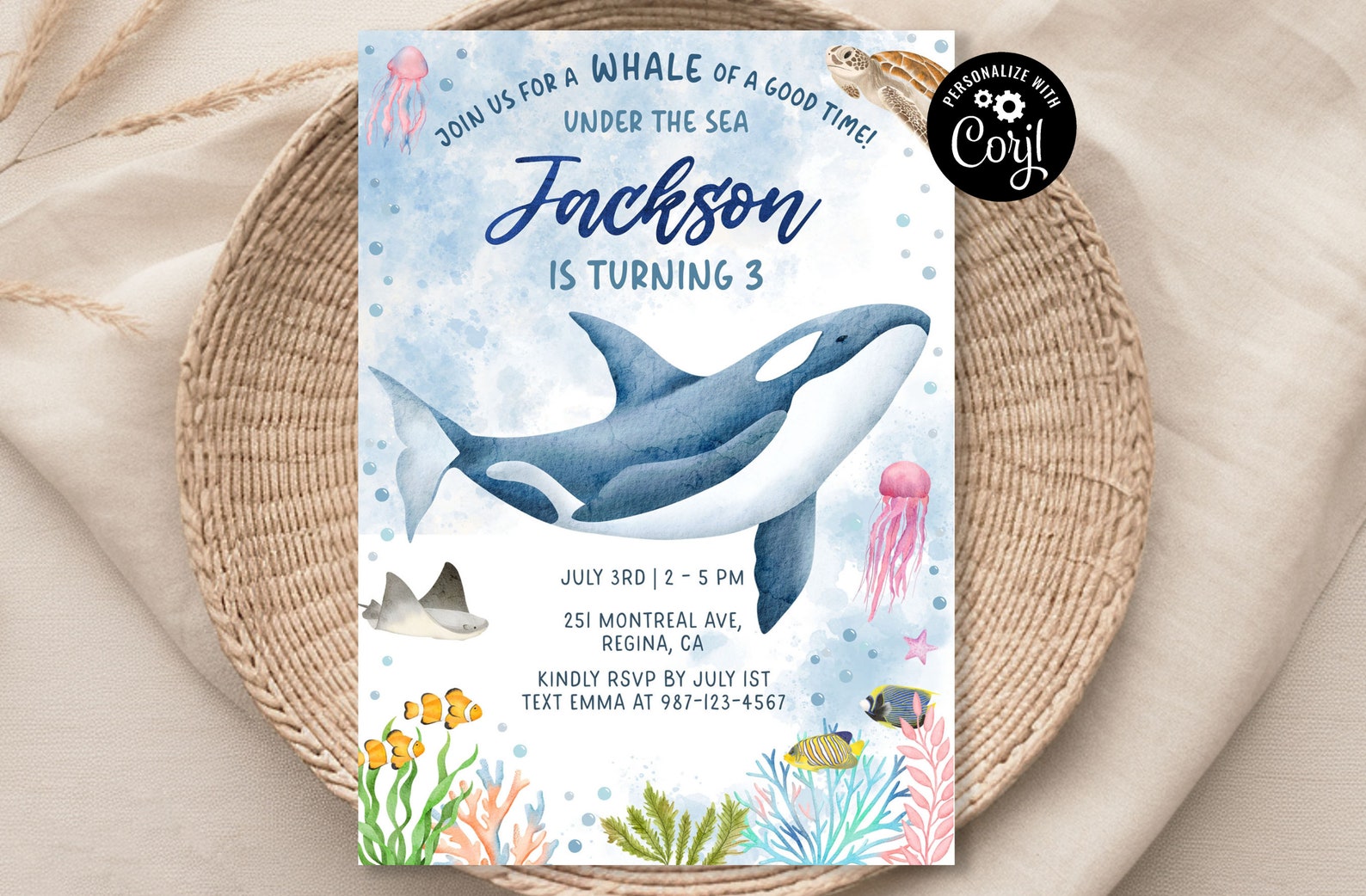 Editable Whale Birthday Invitation Ocean Birthday Invite Whale ...