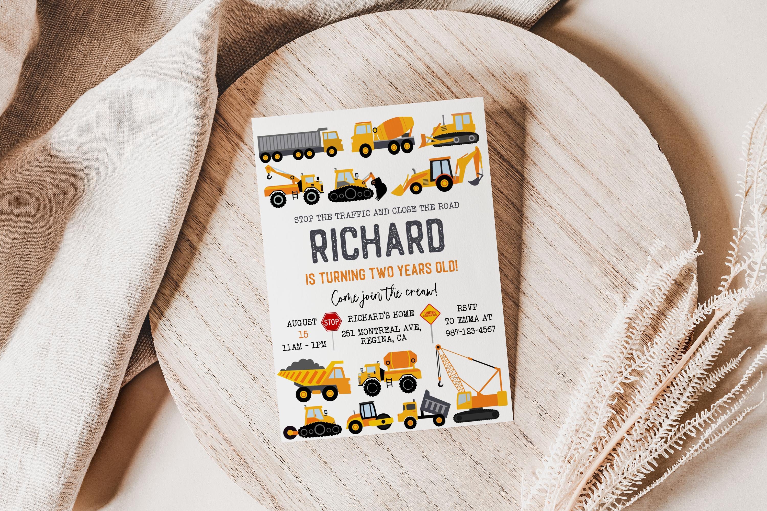Editable Modern Construction Birthday Party Invitation Template ...