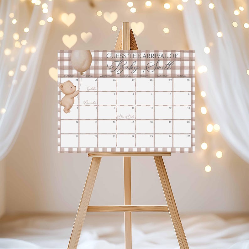 Teddy Bear Baby Shower Due Date Calendar (digital Download) TB13 - Etsy