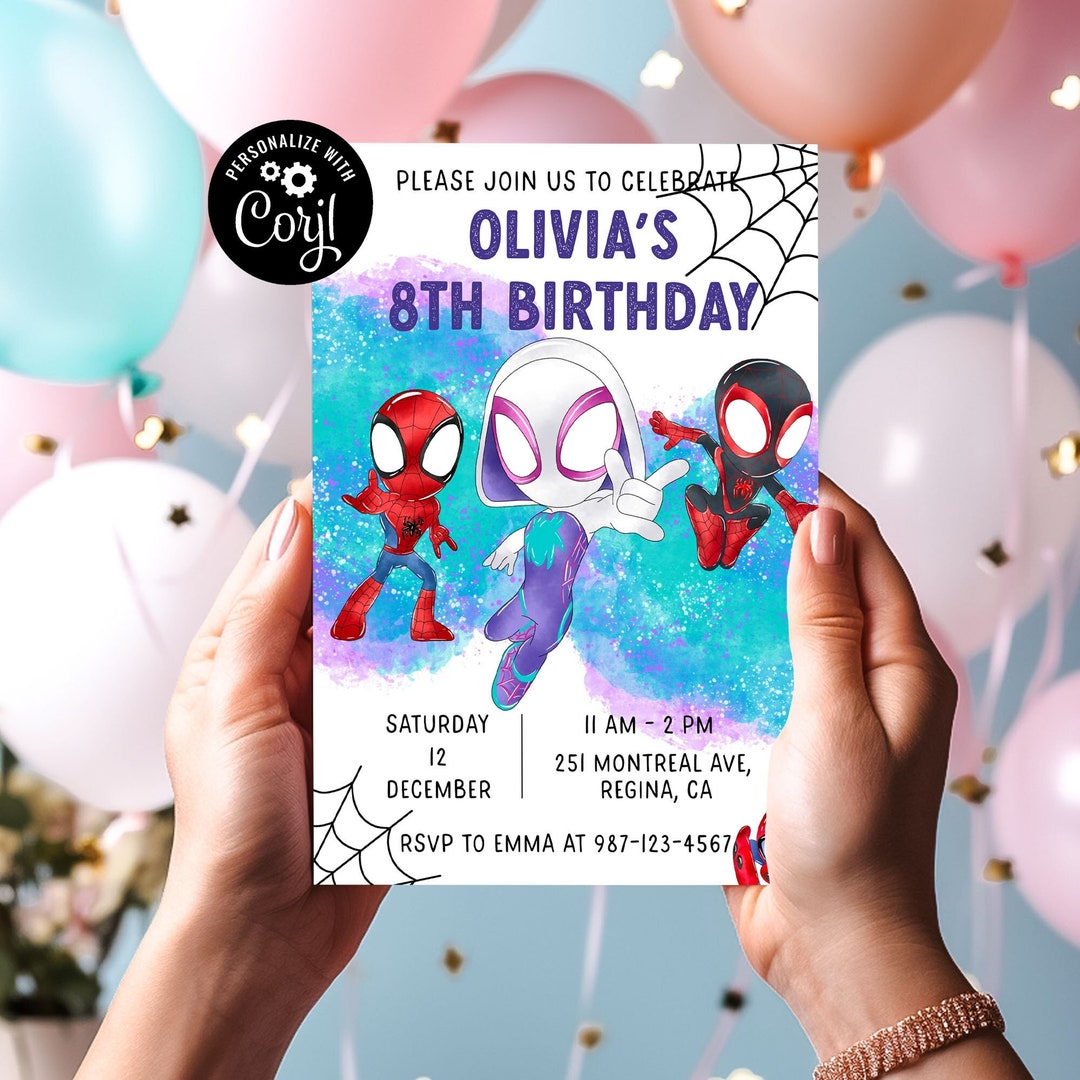 Editable Girl Ghost Spider Birthday Invitation Template Printable ...