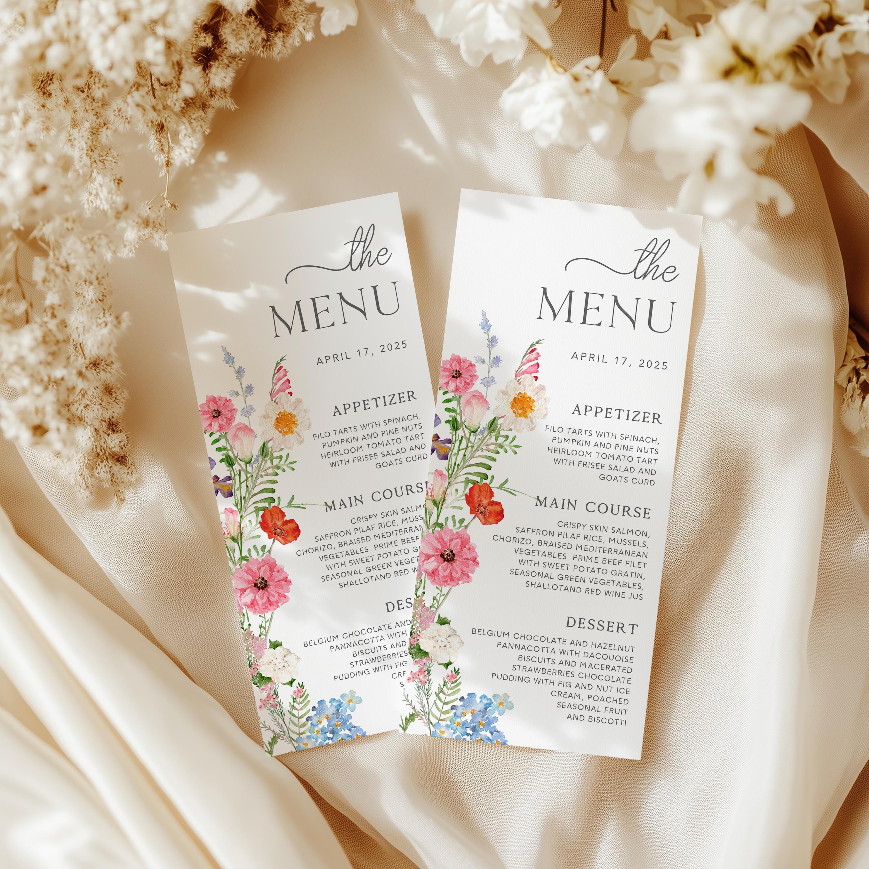 Wildflower Menu Card Template Wild Flower Menu Card Baby Shower Menu ...