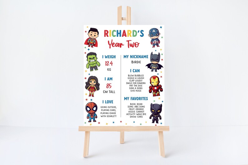 Editable Superheroes Birthday Milestone Board Superhero Birthday ...