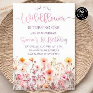 Editable Wildflower First Birthday Invitation Wild Flower 1st Birthday ...