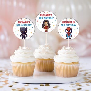 Editable Superheroes Birthday Cupcake Toppers Template Printable ...