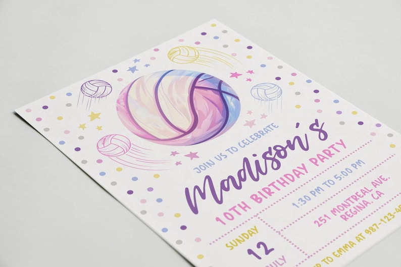 Editable Volleyball Birthday Invitation Volleyball Party Invite ...