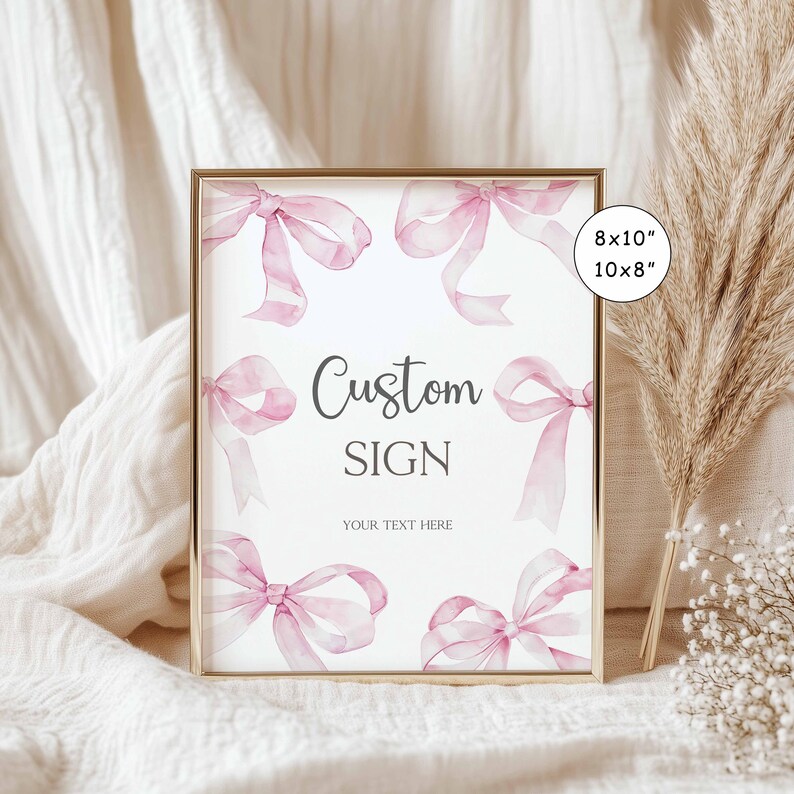 Pink Bow Baby Shower Signs Pink Bow Baby Editable Signs 8x10 Custom ...