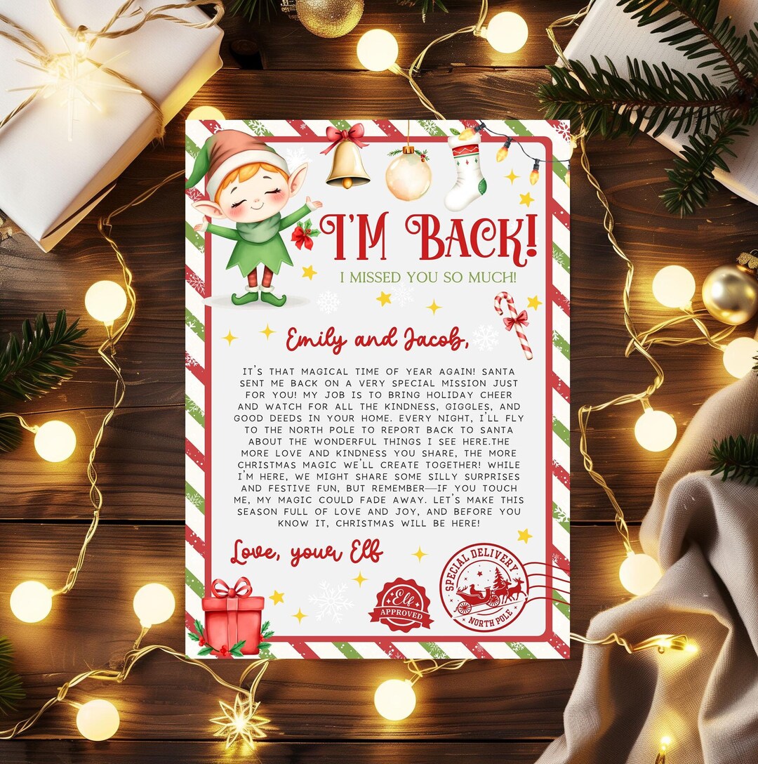 Editable Elf Arrival Letter Return Letter Christmas Elf I'm Back Elf ...