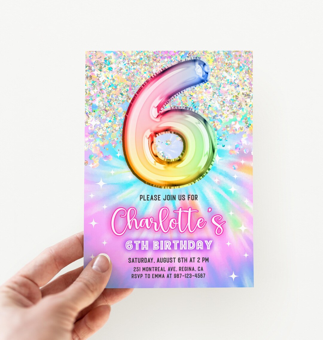 Glow 6th Birthday Invitation Template Glitter Birthday Party Invite ...