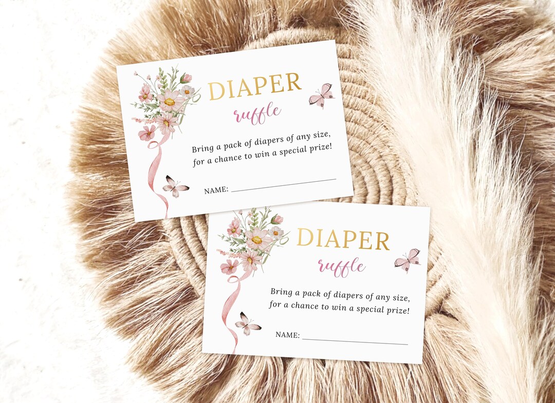 Floral Bow Diaper Raffle Template Girl Baby Shower Diapers Request Card ...