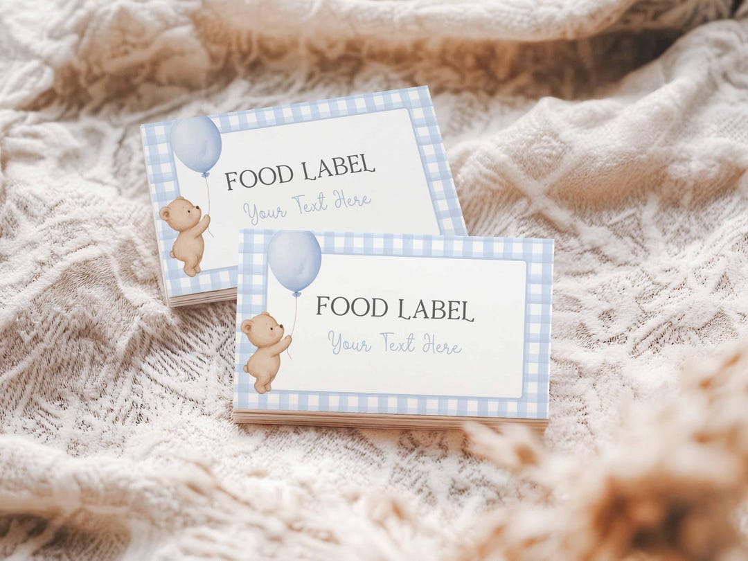 Beary First Birthday Food Label Blue Bear Birthday Food Tent Buffet ...