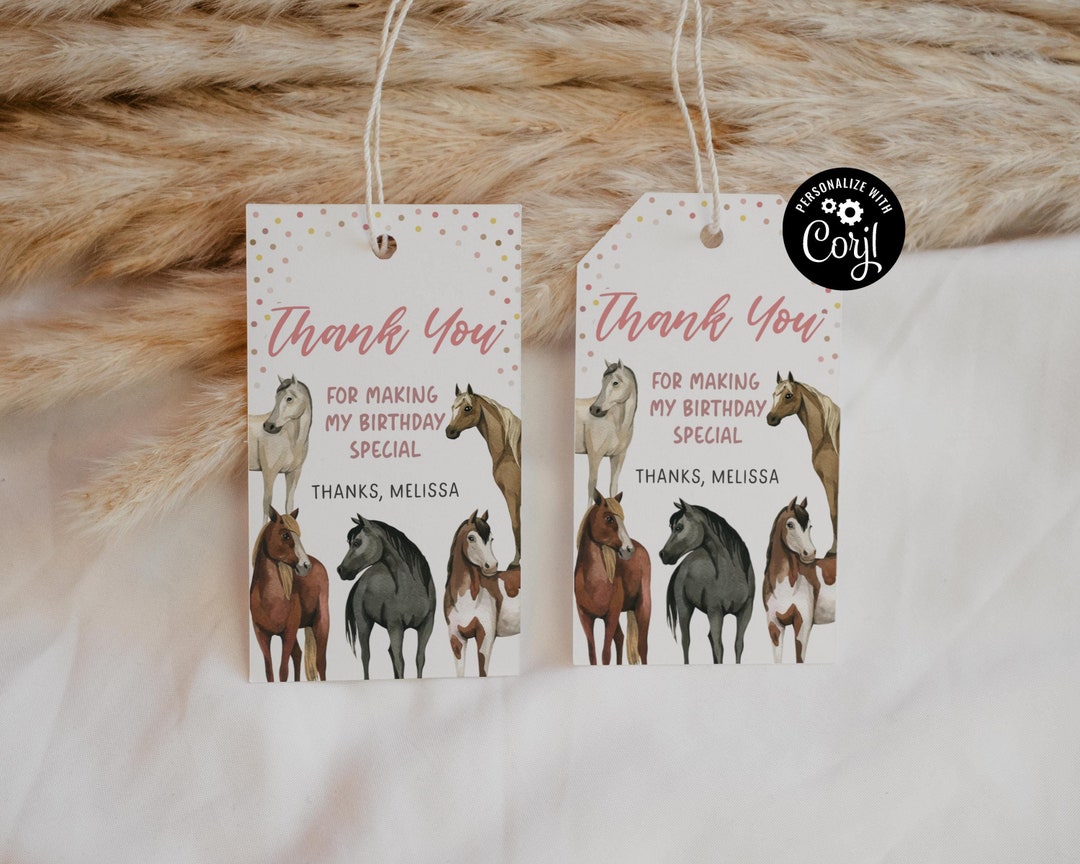 Editable Horse Birthday Gift Tag Cowgirl Horse Birthday Party Saddle up ...