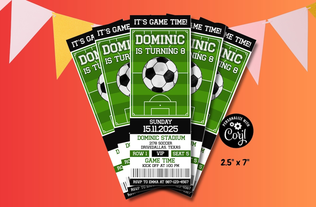 Editable Soccer Ticket Birthday Invitation Football Ticket Invite ...