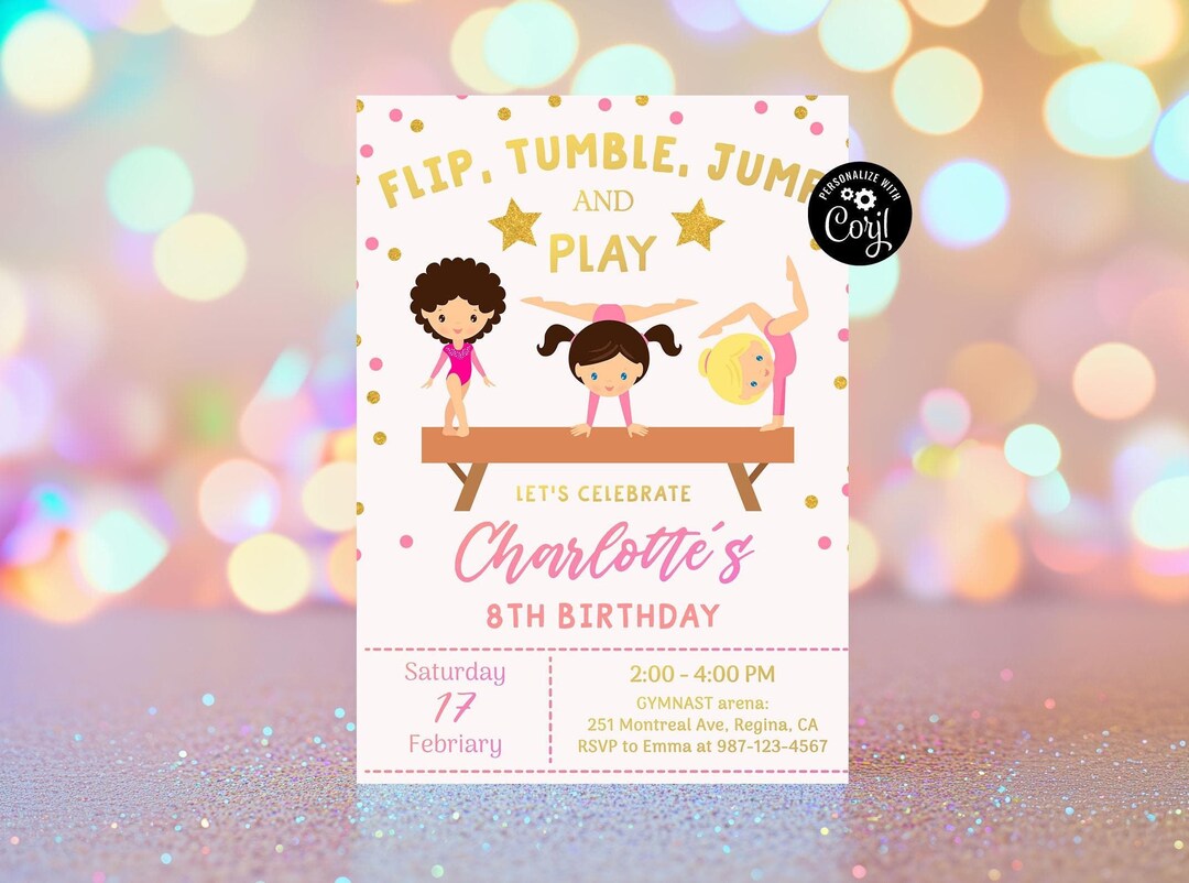 Editable Gymnastics Birthday Invitation Gymnastics Party Invitation ...