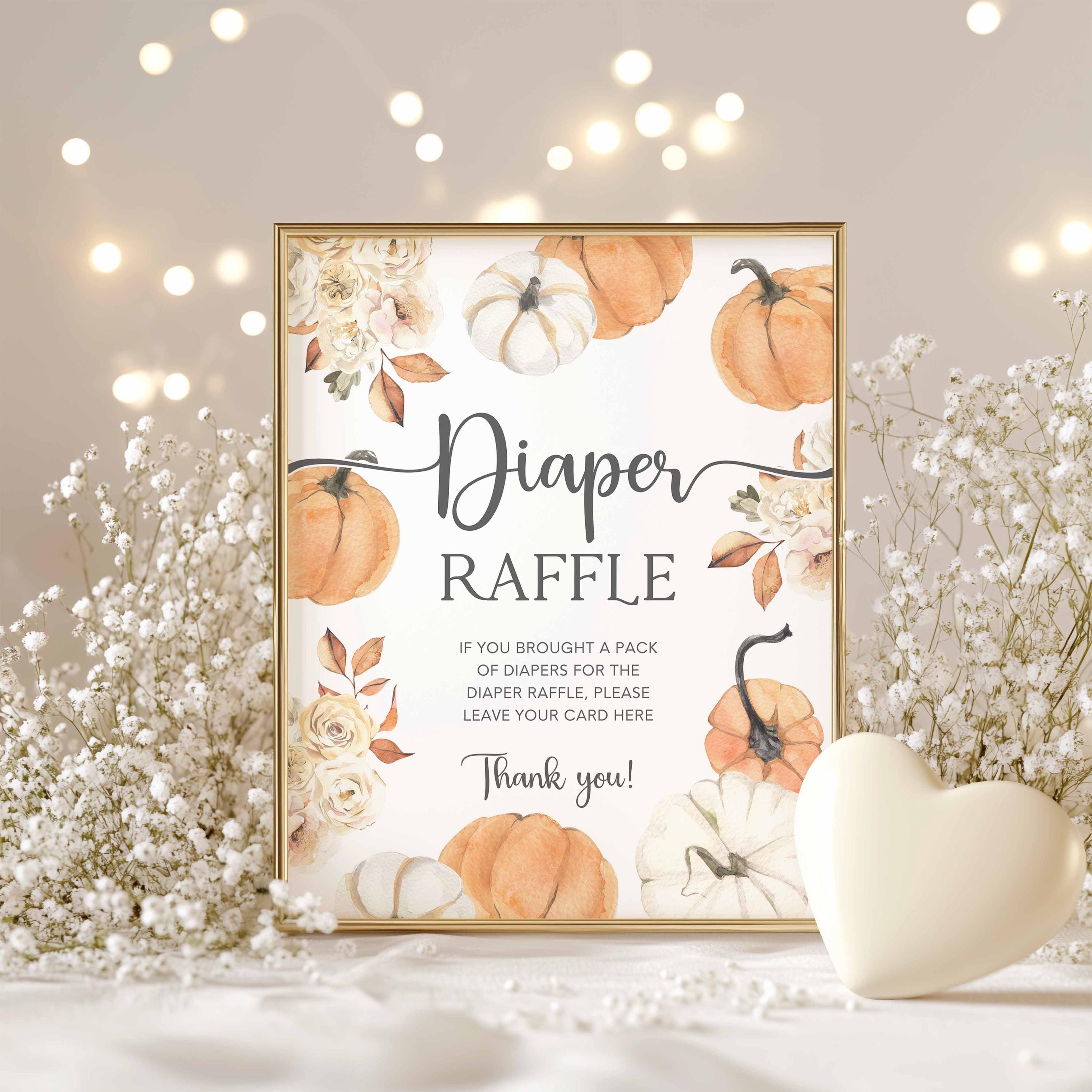 Fall Diaper Raffle Insert and Sign Baby Shower Neutral Pumpkin Baby ...