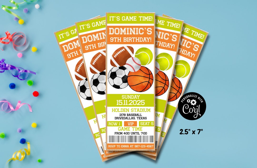 Editable All Star Sport Ticket Invitation Sports Birthday Invitation ...