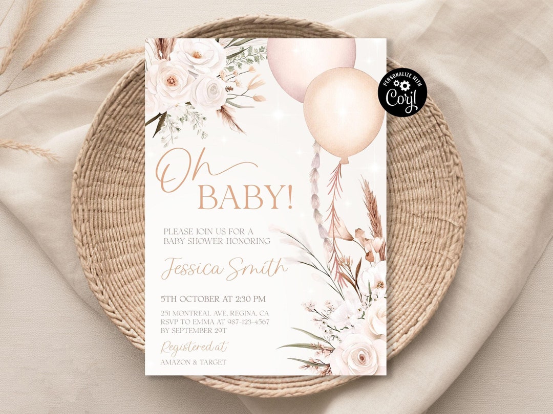 Boho Baby Shower Invitation, Boho Floral Baby Shower, Baby Girl Baby ...