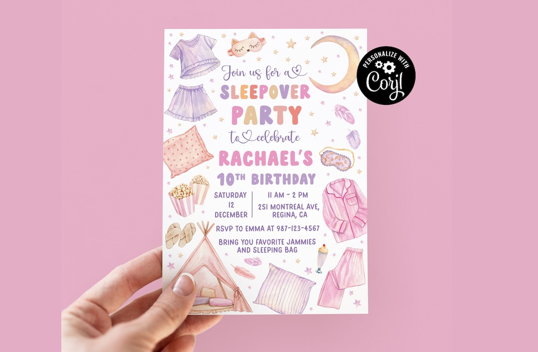 Editable Slumber Party Birthday Invitation Sleepover Birthday Invite ...
