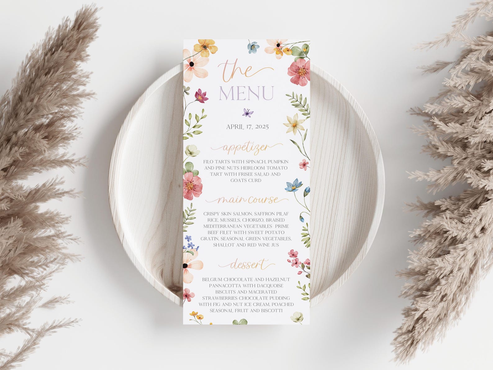 Wildflower Menu Card Wild Flower Menu Card Baby Shower Event Menu Card ...