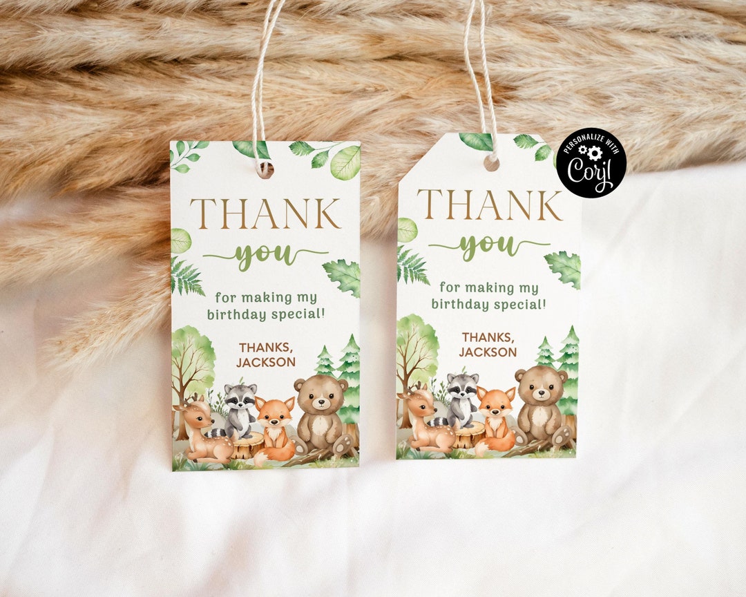 Woodland Birthday Thank You Tag Woodland First Birthday Favors Wild One ...