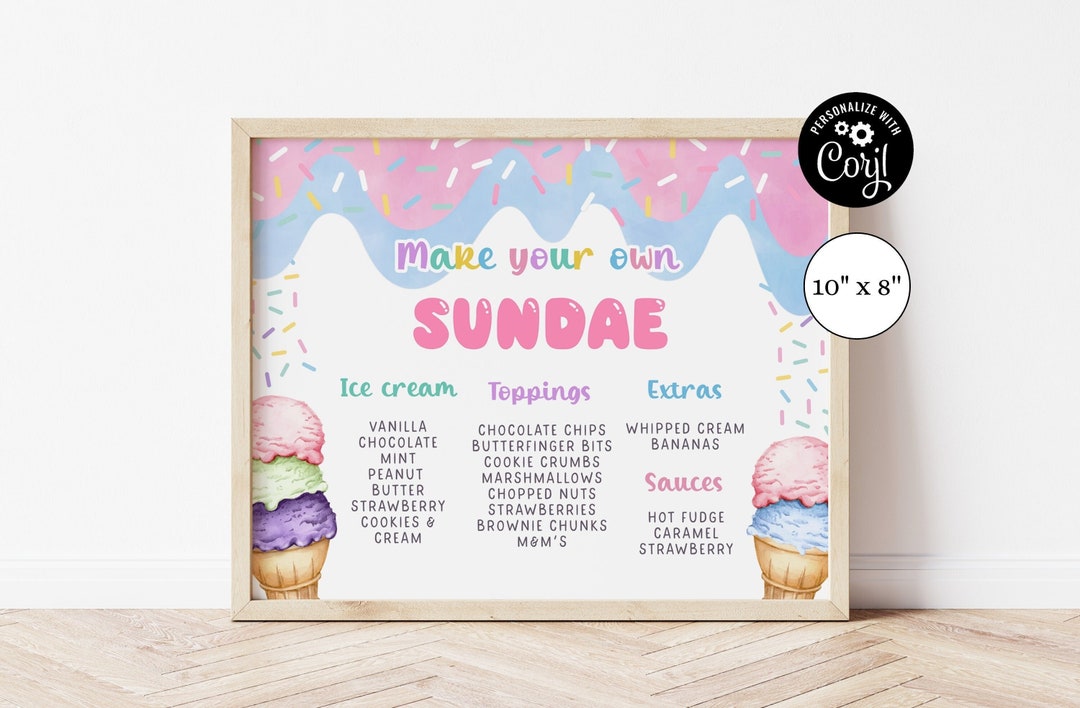 Editable Ice Cream Sundae Sign Three Scoops of Fun Ice Cream Party ...