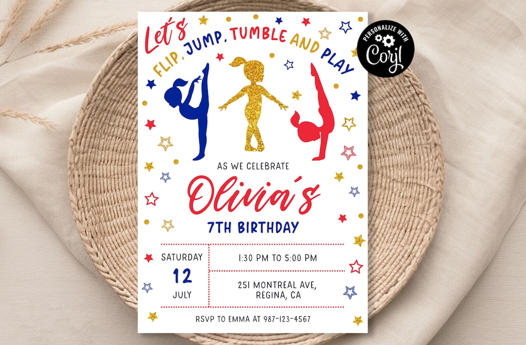 Editable Gymnastics Birthday Invitation Gymnastics Party Invitation ...