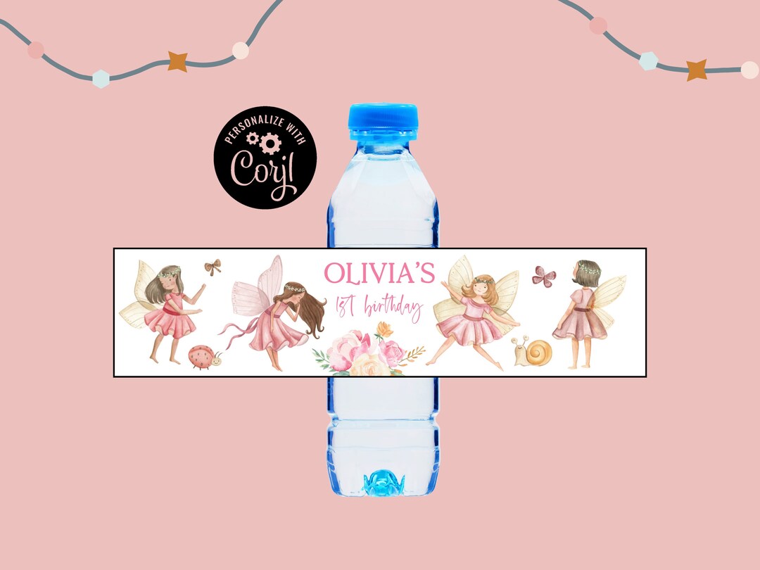 Editable Fairy Birthday Bottle Label Girl Birthday Water Bottle Label ...
