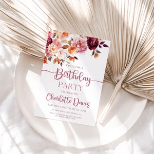 Fall Floral Birthday Party Invitation Boho Autumn Birthday Invite ...