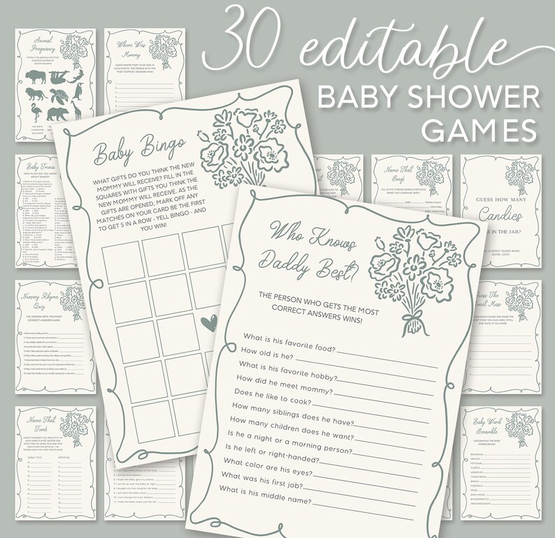 Baby Sprinkle Baby Shower Games Bundle, Wildflower Baby Games, Baby in ...