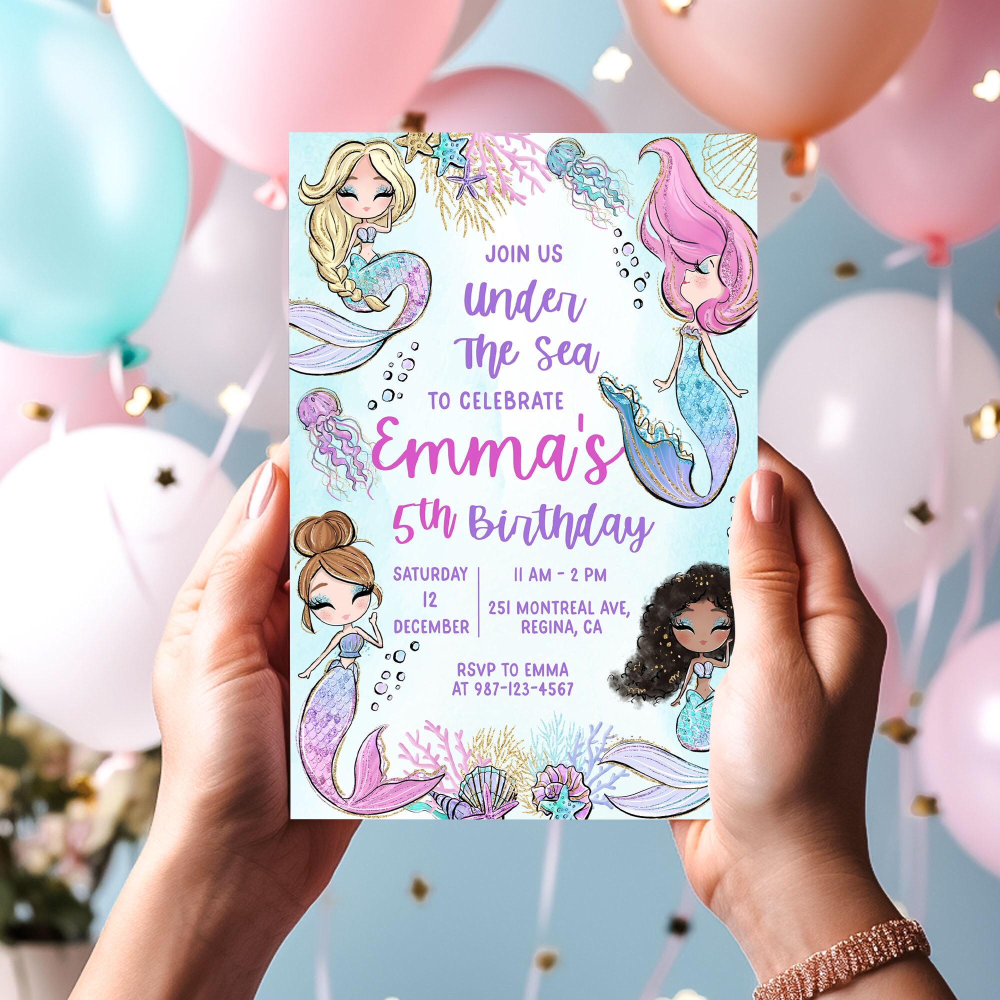 Editable Mermaid Invitation Template Mermaid Birthday Party - Etsy
