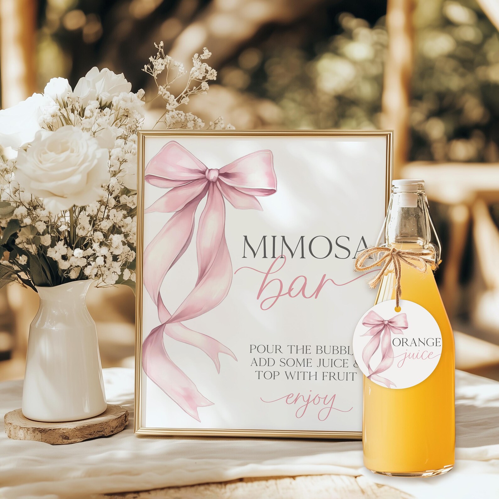 Light Pink Bow Mimosa Bar Sign Mimosa Sign Juice Labels Mimosa Juice ...