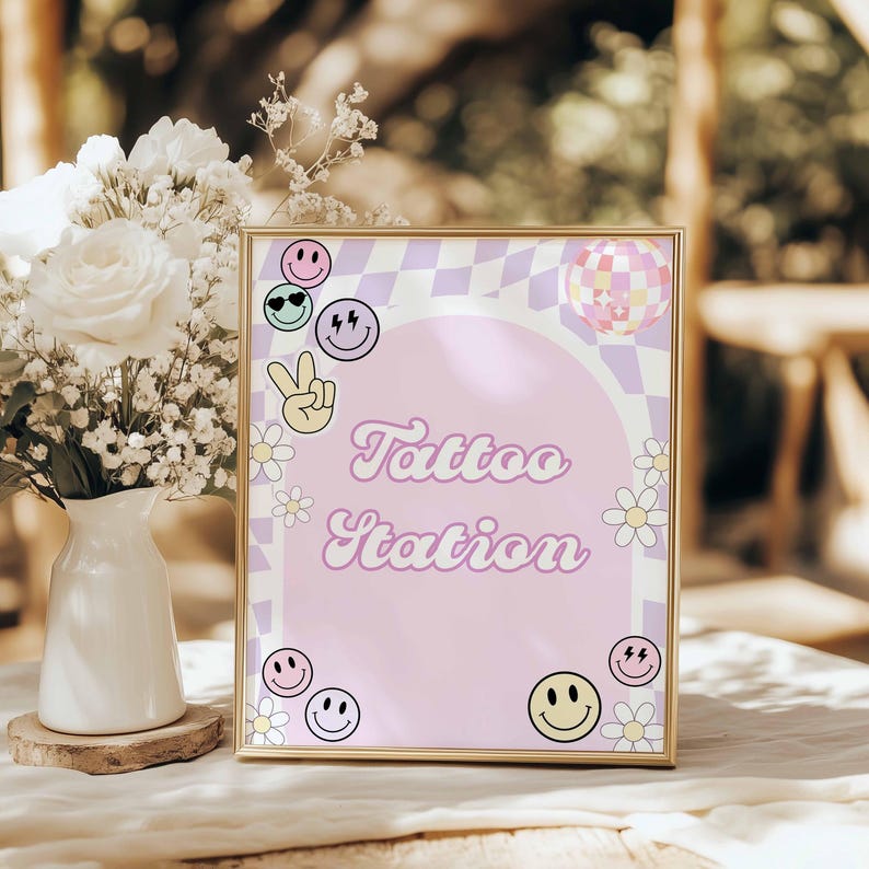 Groovy Birthday Party Decor 70' Daisy Tattoo Station Sign Decor Groovy ...