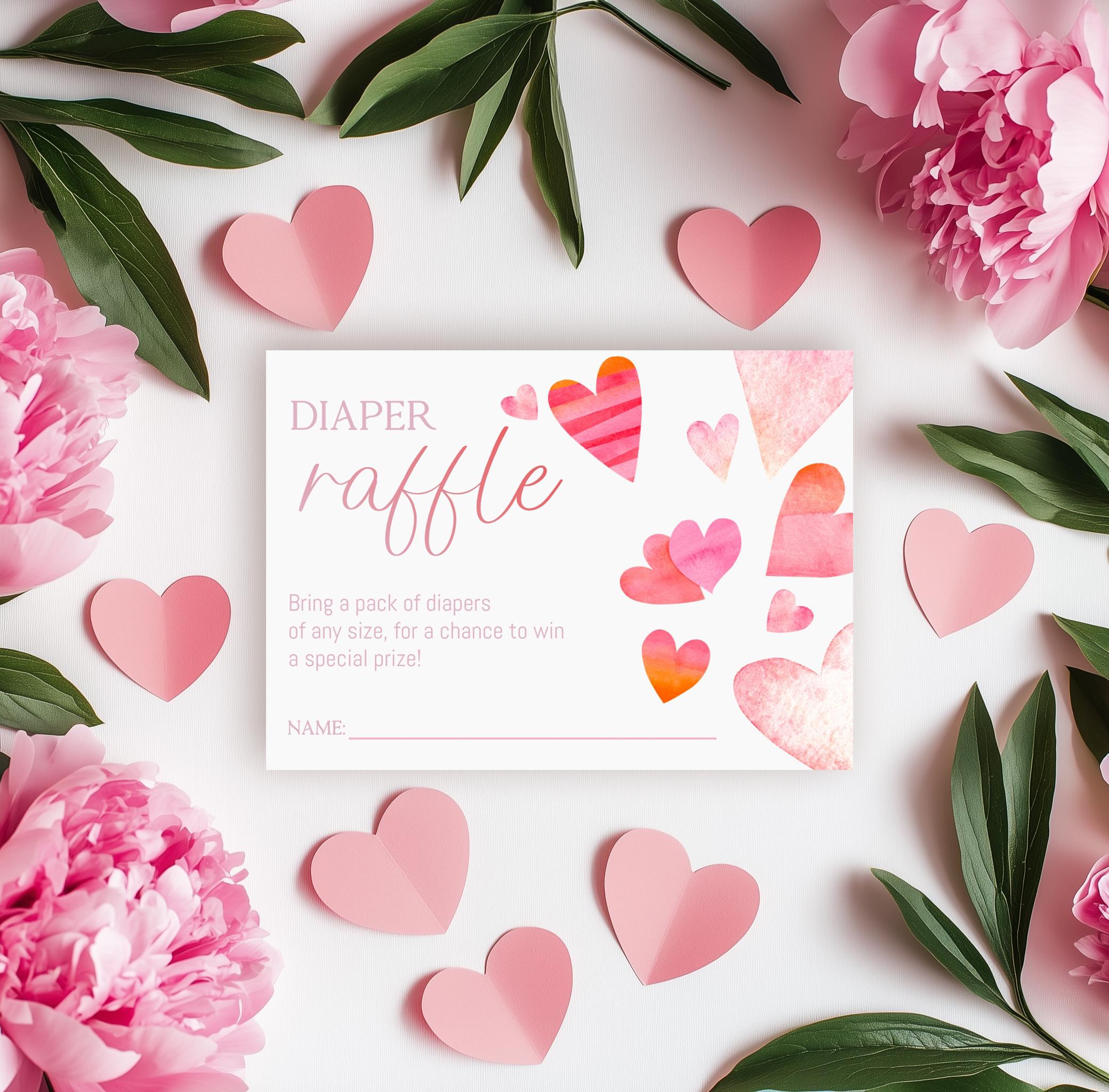 Little Sweetheart Diaper Raffle Card Valentine Baby Shower Editable ...
