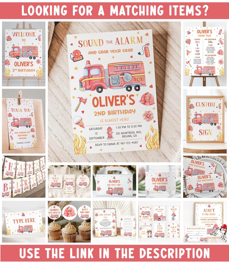 Fire Truck Birthday Thank You Tag Firetruck Gift Tag Fire Engine Favour ...