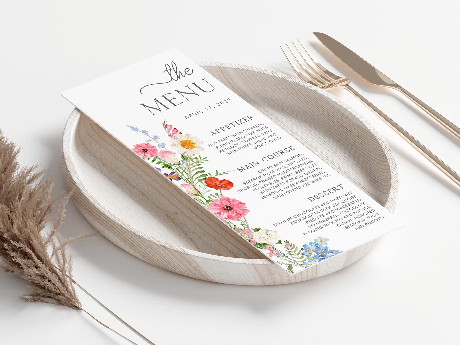 Wildflower Menu Card Template Wild Flower Menu Card Baby Shower Menu ...