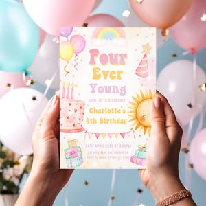 Four Ever Young Invitation Template Girl 4th Birthday Invite Spring ...