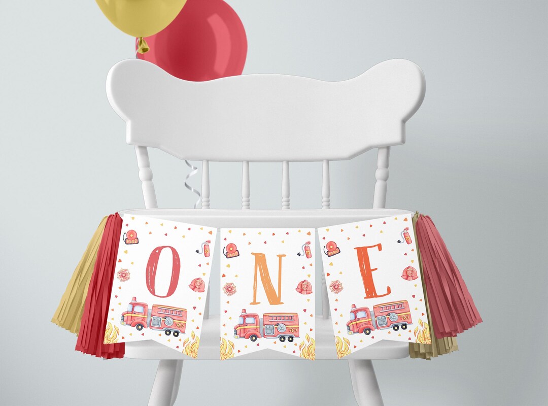 Firetruck Highchair Banner Fire Truck Birthday Bunting Fire Engine ...