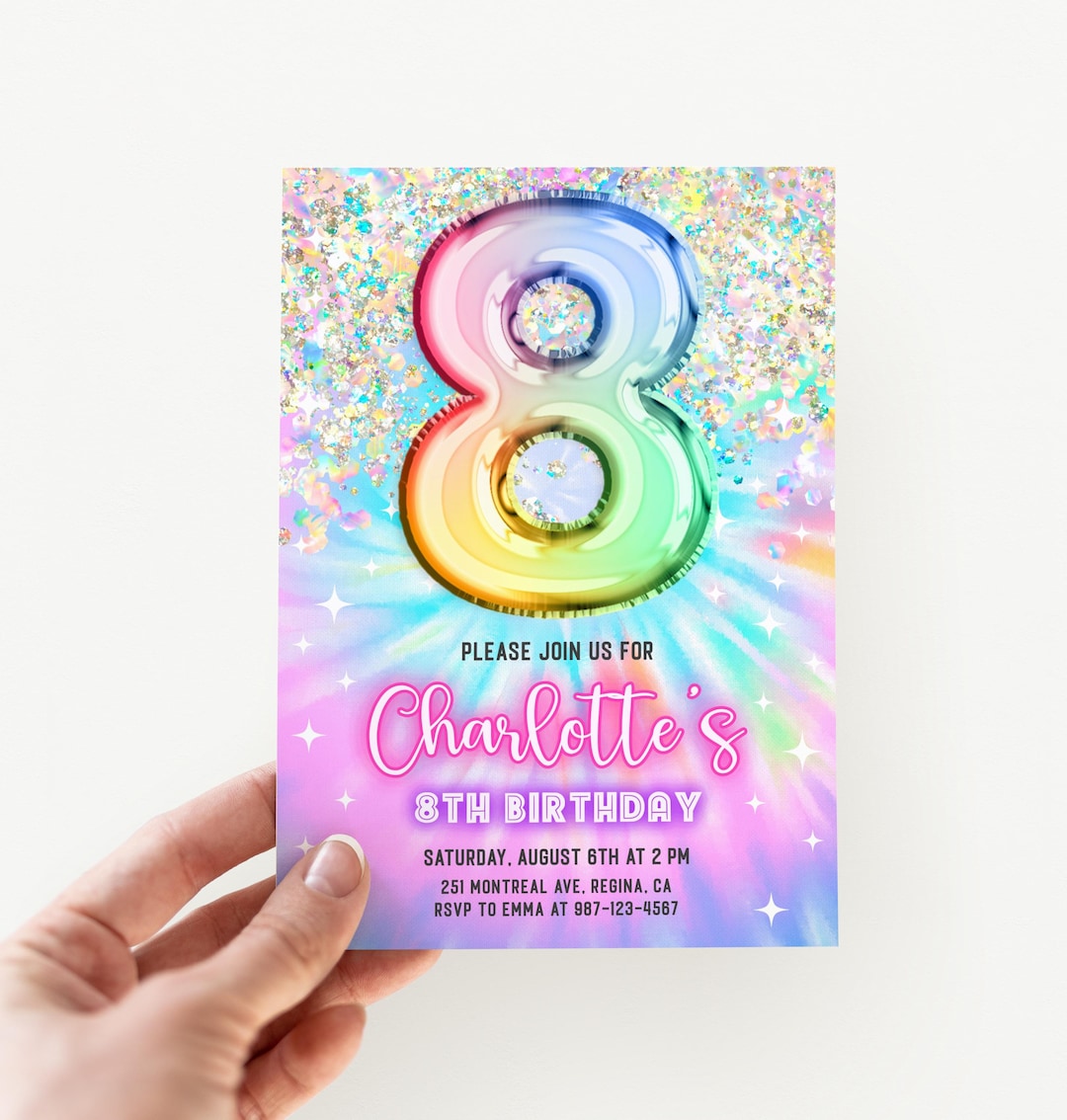 Glow 8th Birthday Invitation Template Glitter Birthday Party Invite ...