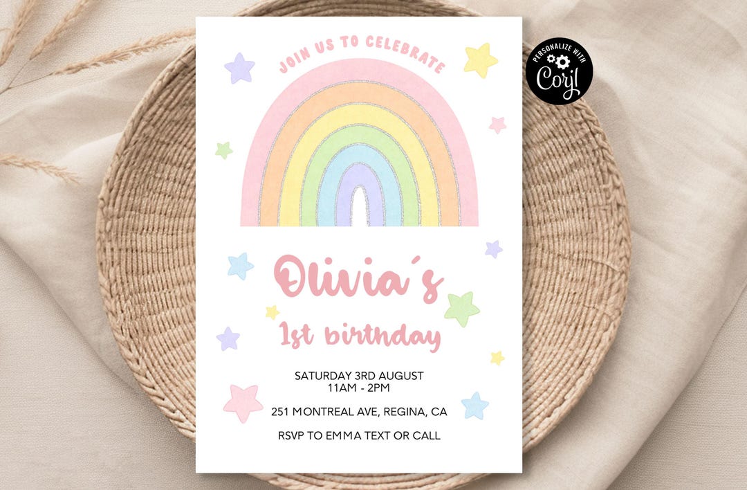 Editable Rainbow Birthday Invitation Rainbow Invite Colorful Rainbow ...