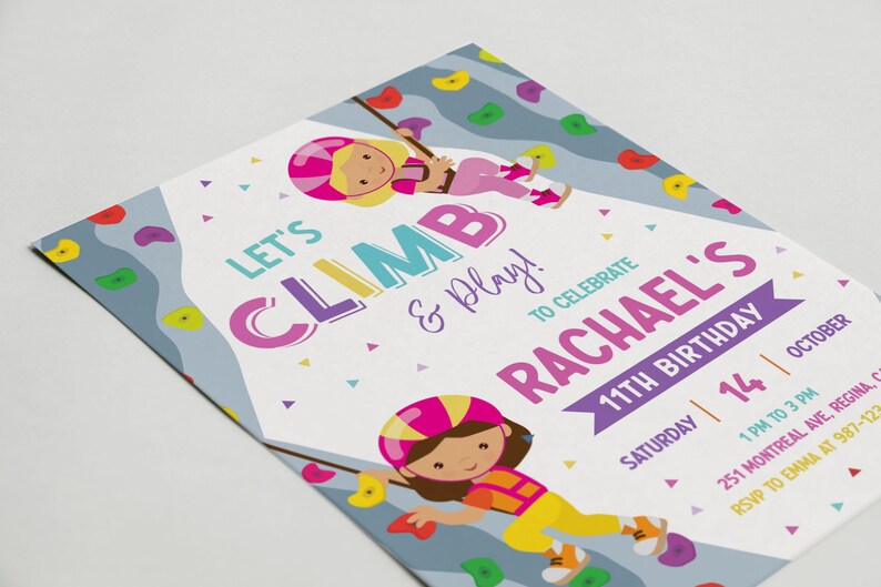 Editable Rock Climbing Birthday Invitation Indoor Climbing Party Invite ...