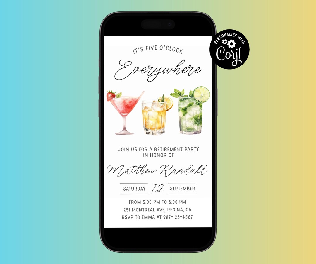 Editable It's Five O'clock Everywhere Retirement Invitation Editable ...