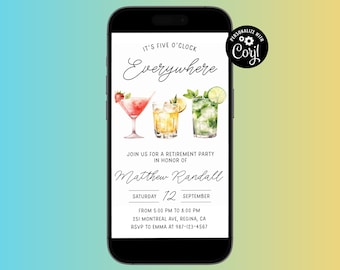 It's Five O'clock Everywhere Retirement Invitation, Editable Adult ...